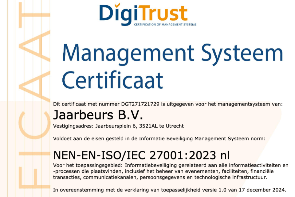 Koninklijke Jaarbeurs behaalt ISO 27001 certificaat